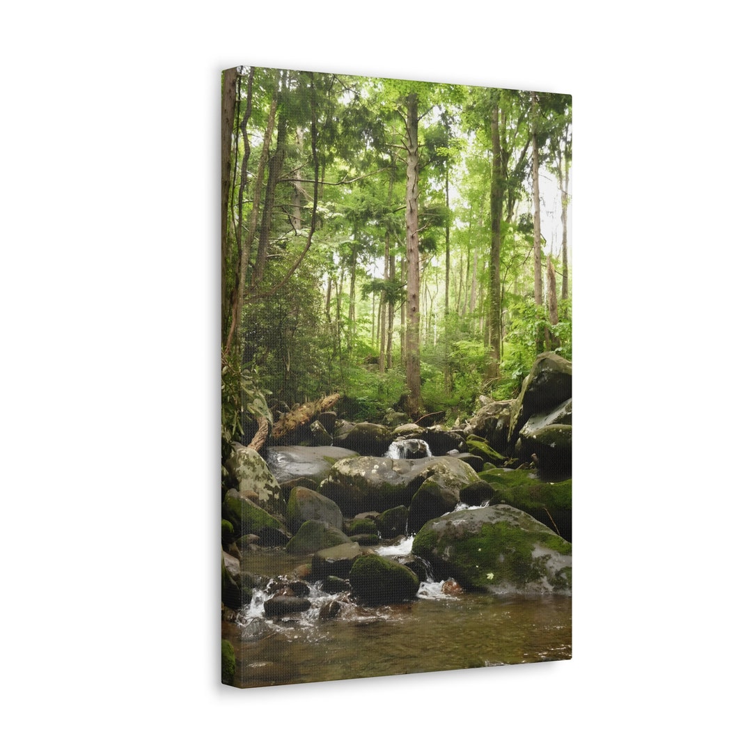 Nature Forest Trees and Stream Wall Art, Green Summer Forest, Stream ...