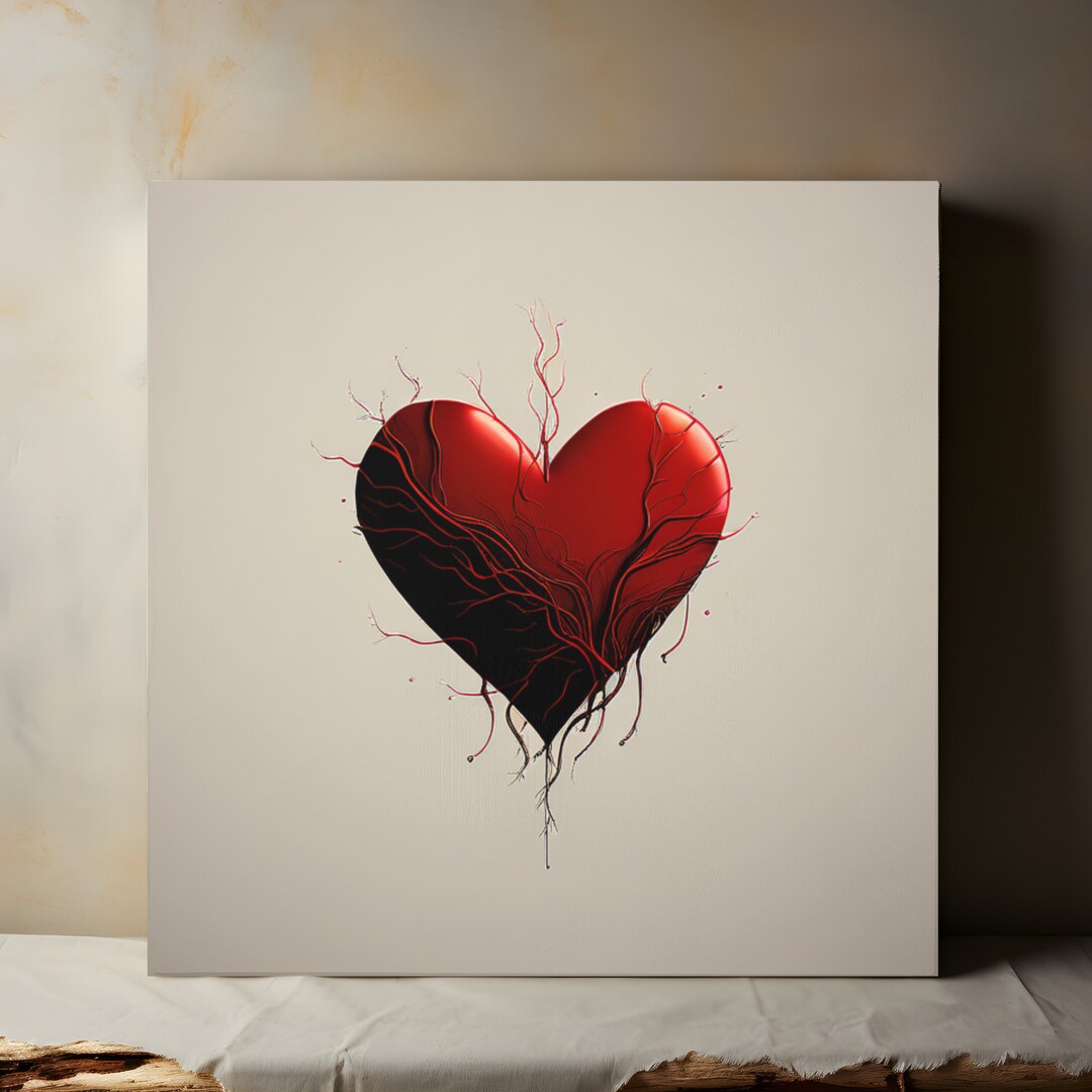 Red Heart Canvas Wall Art, Valentines Day Print Art, Red Hearts ...