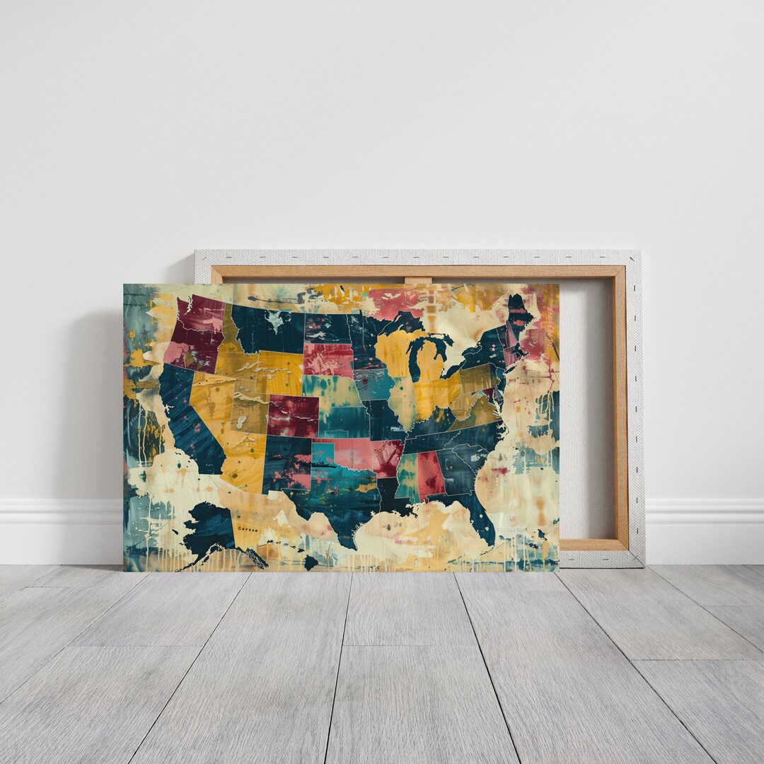 Rustic USA Map Canvas Wall Print, Map Prints, Room Wall Art, Office ...