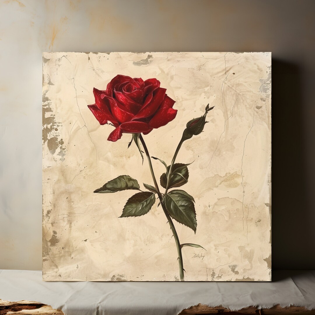 Vintage Red Rose Canvas Wall Art, Valentines Day Decor, Floral Art ...