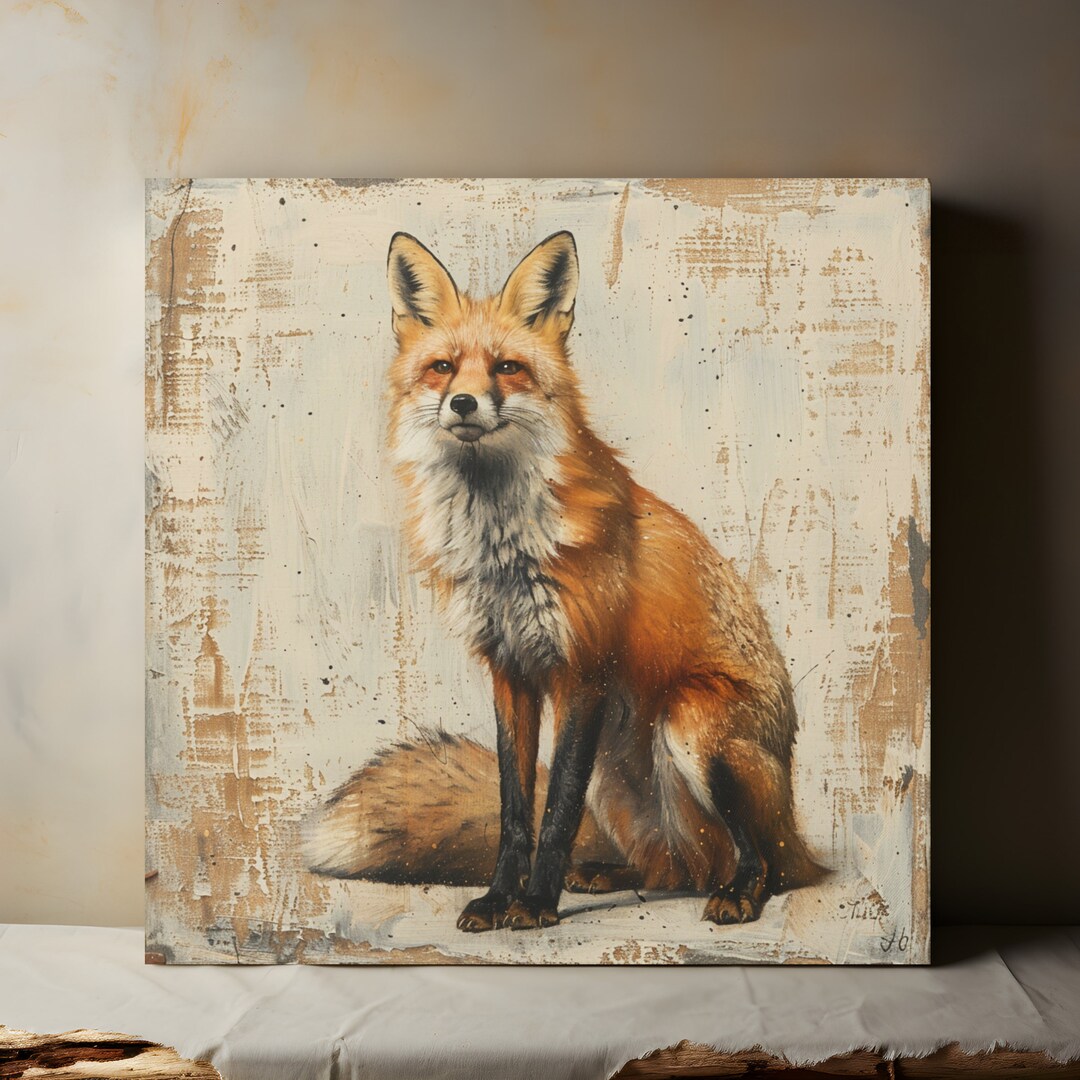 Vintage Fox Canvas Wall Art, Farmhouse Decor, Animal Prints, Wildlife ...
