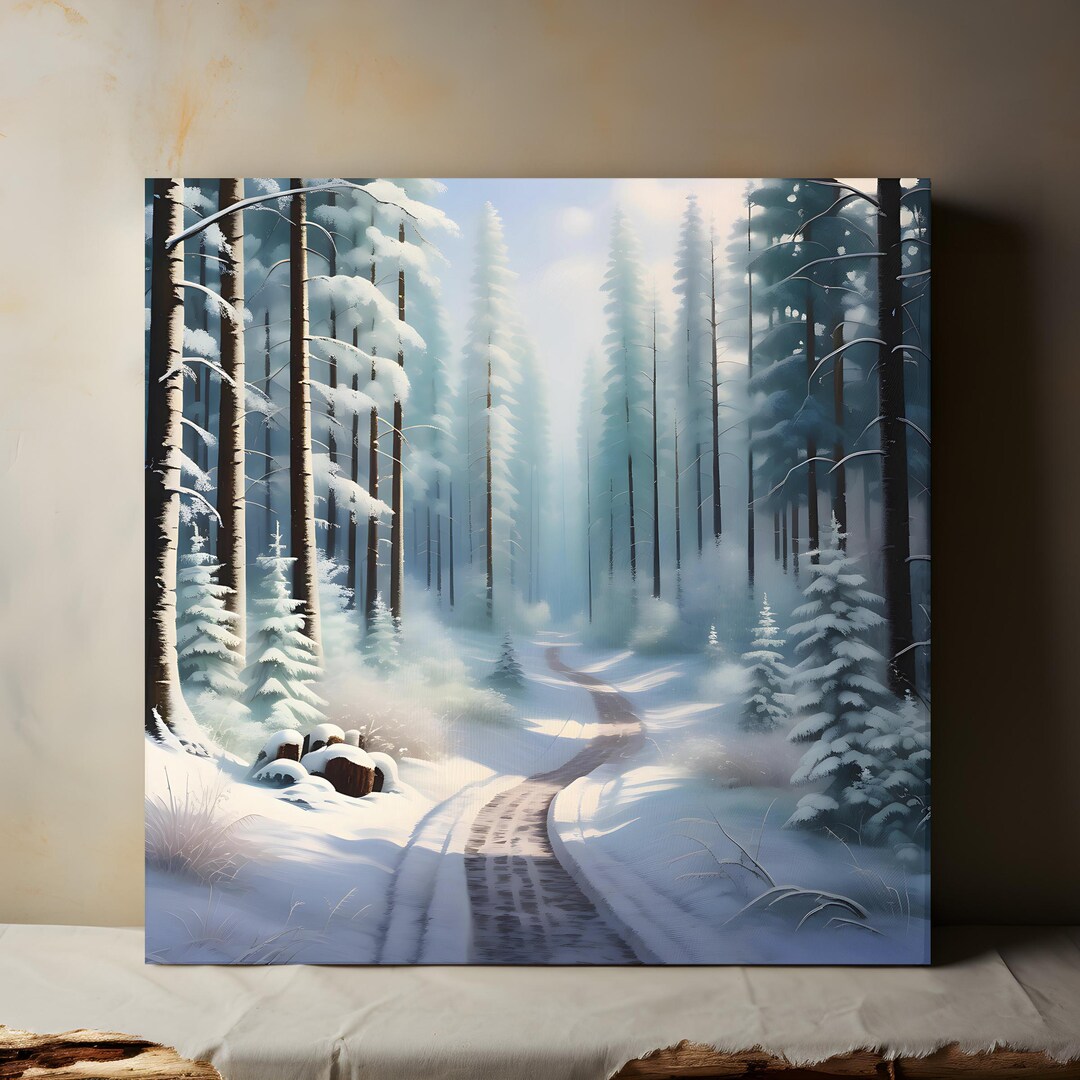 Winter Forest Canvas Wall Art, Snowy Forest Wall Art, Vibrant Winter ...