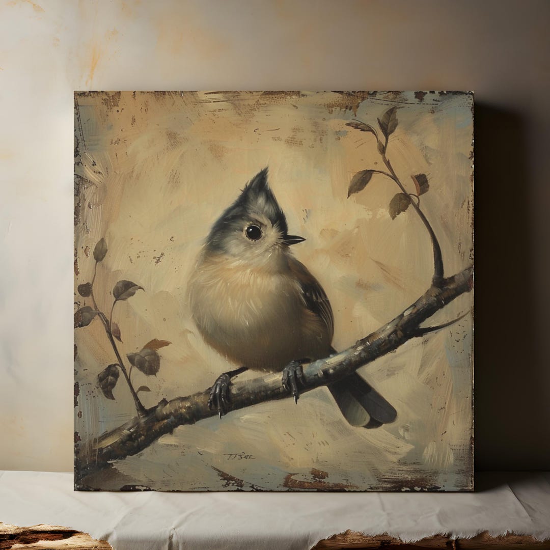 Vintage Titmouse Bird Portrait Canvas Wall Print, Bird Pictures ...