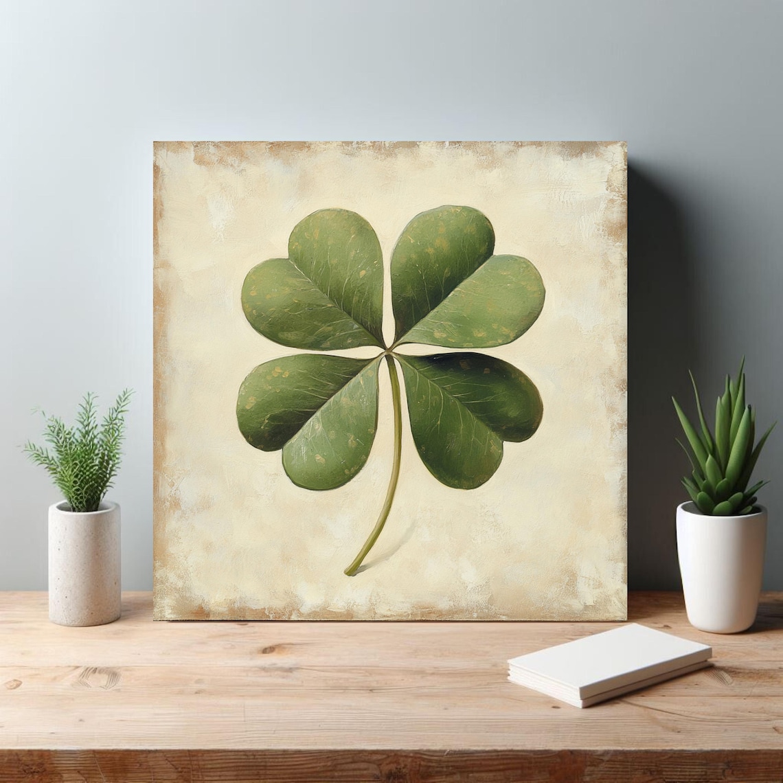 Vintage Four Leaf Clover Canvas Wall Art, St. Patty's Decor, Clover Art ...