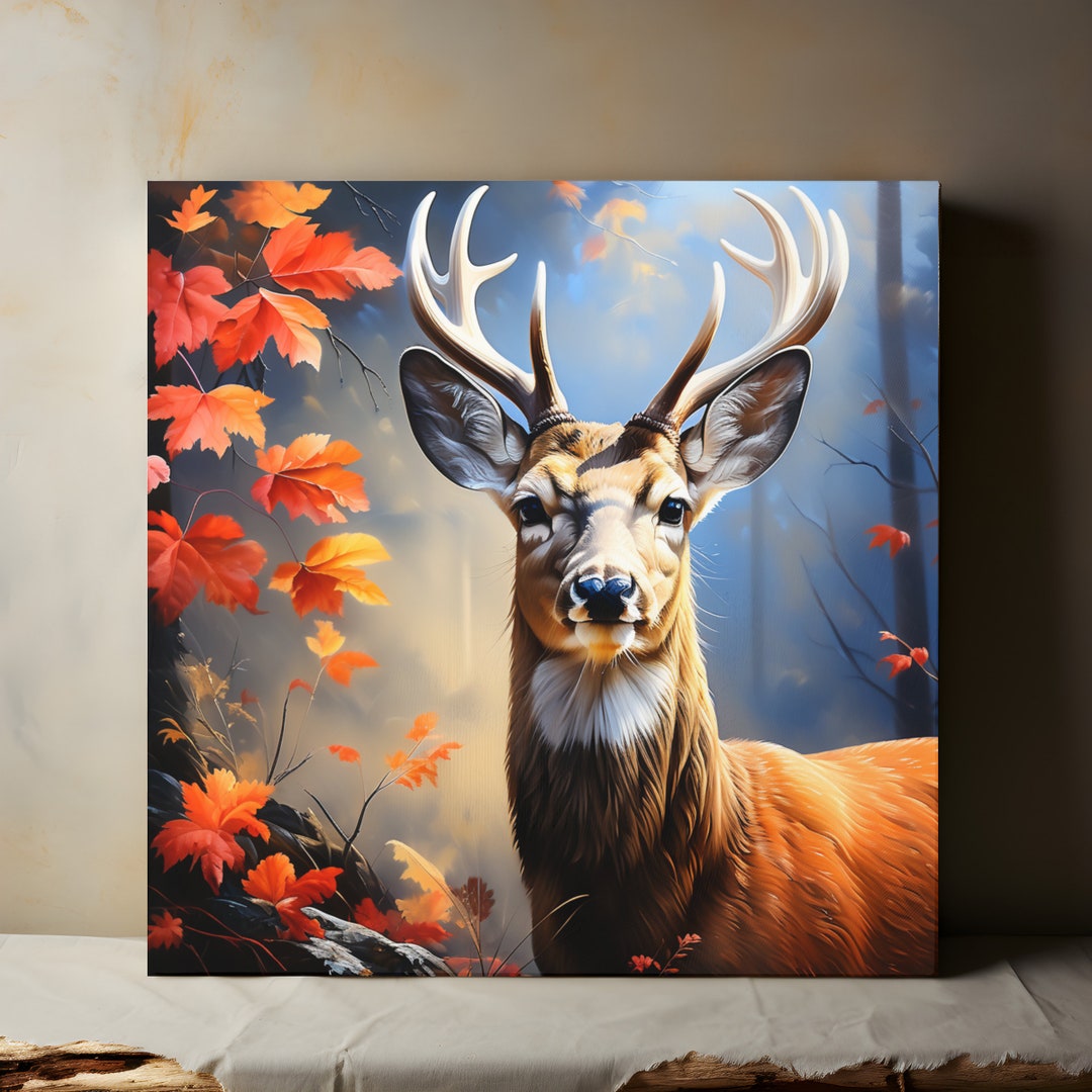 Deer Autumn Canvas Wall Art, Cabin Wall Art, Deer Art, Wildlife Prints ...