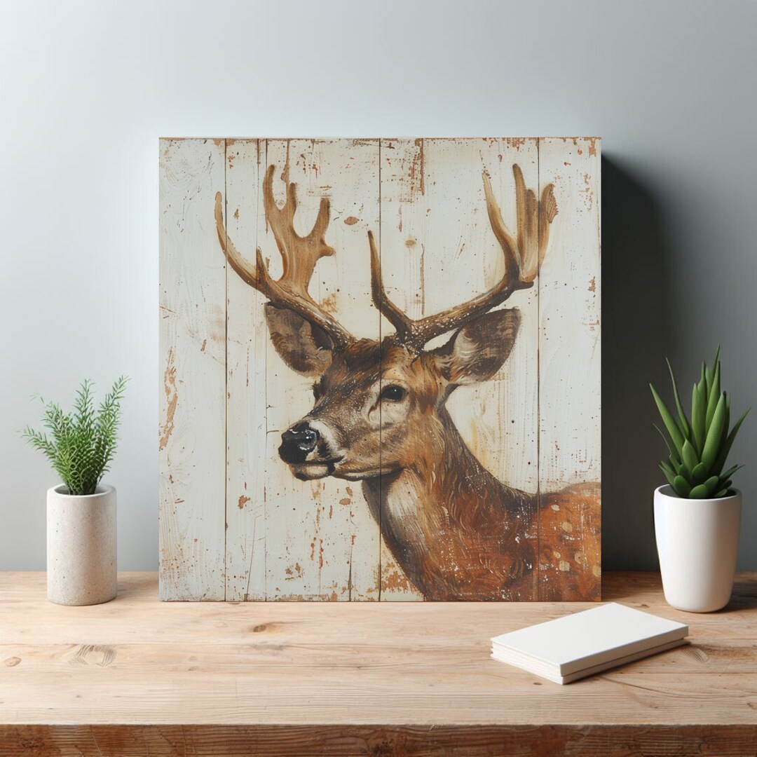 Abstract Deer Canvas Wall Art, Deer Art, Farmhouse Prints, Wildlife Art ...