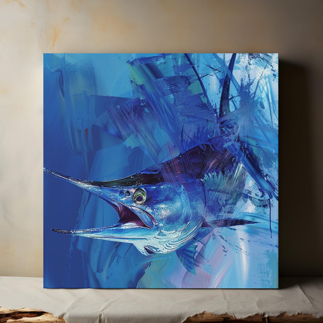 Marlin Painting Canvas Wall Art, Ocean Beach, Vintage Seascape ...