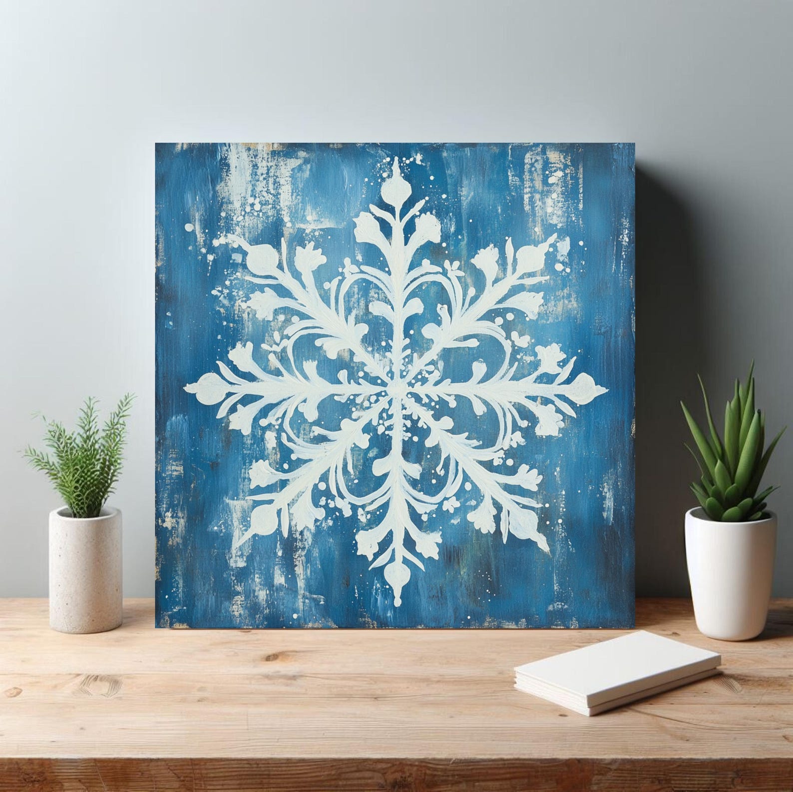 Rustic Snowflake Canvas Wall Art, Christmas Wall Decor, Vibrant Winter ...