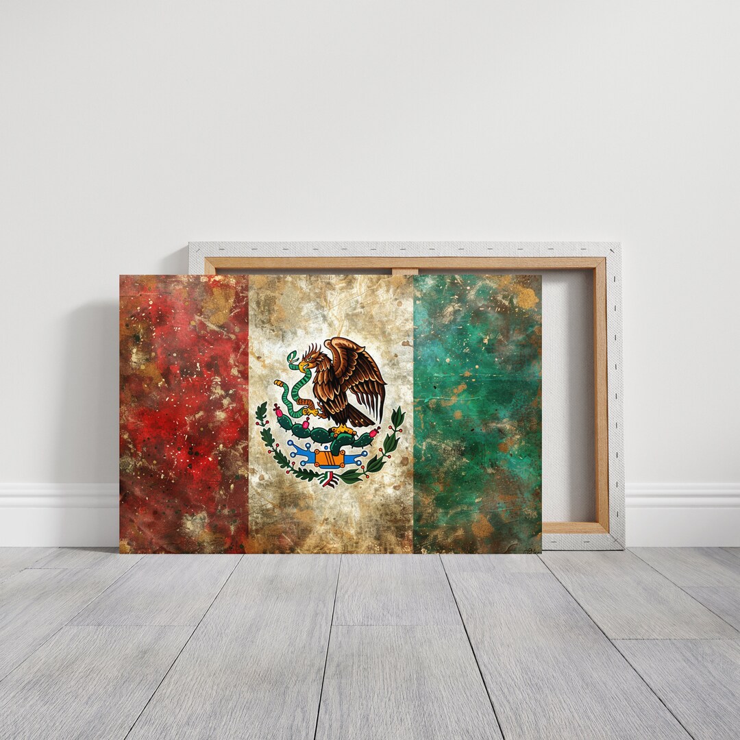 Vintage Mexico Flag Canvas Print, Flag Wall Prints, Farmhouse Decor ...