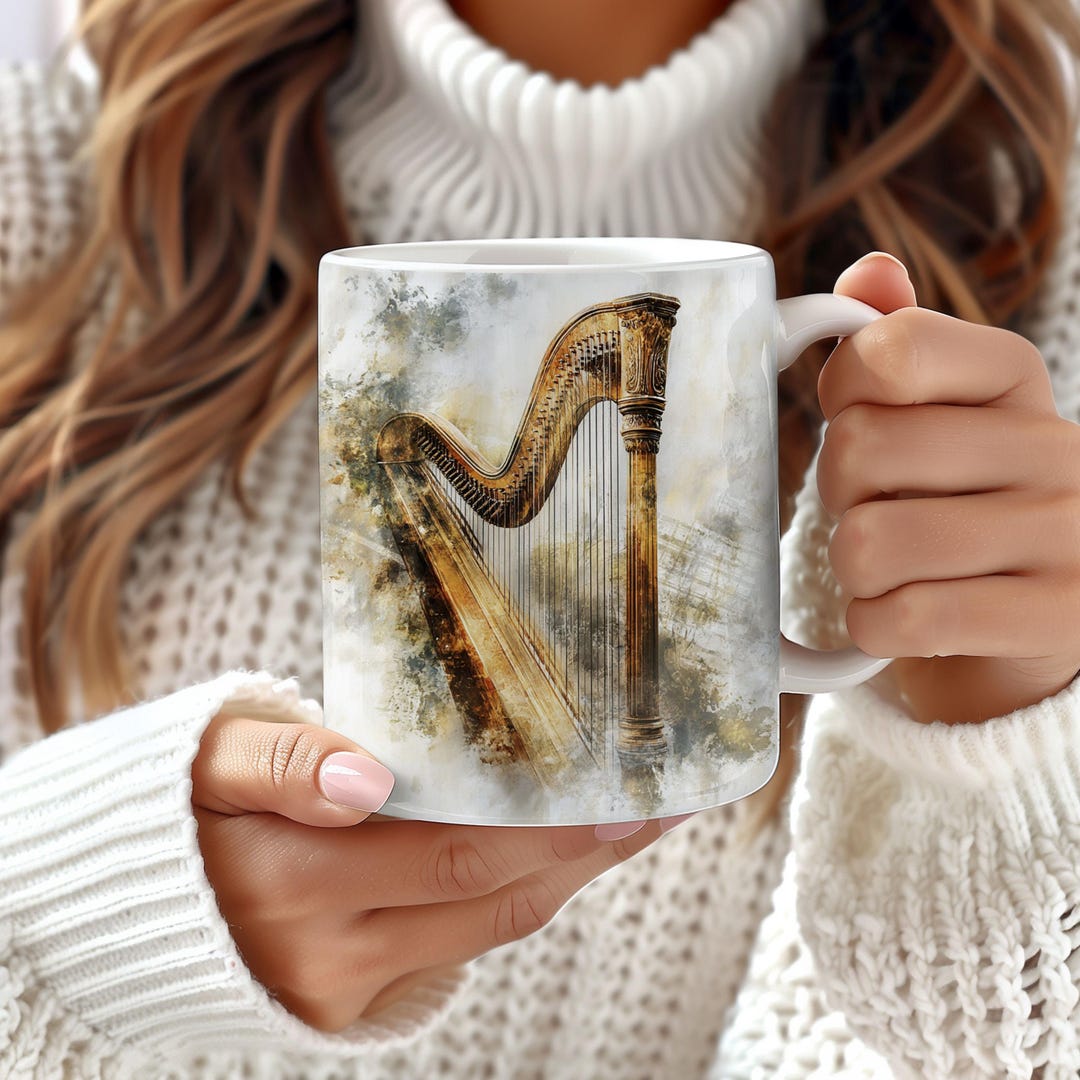 Rustic Harp Mug, Musician Gifts, Music Art, Instruments Mug, Sports Mug ...