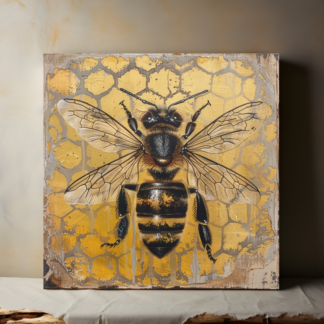 Vintage Honey Bee and Hive Canvas Wall Print, Farmhouse Prints ...