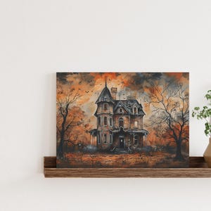 Vintage Haunted House Canvas Wall Print, Halloween Print, Spooky Decor ...