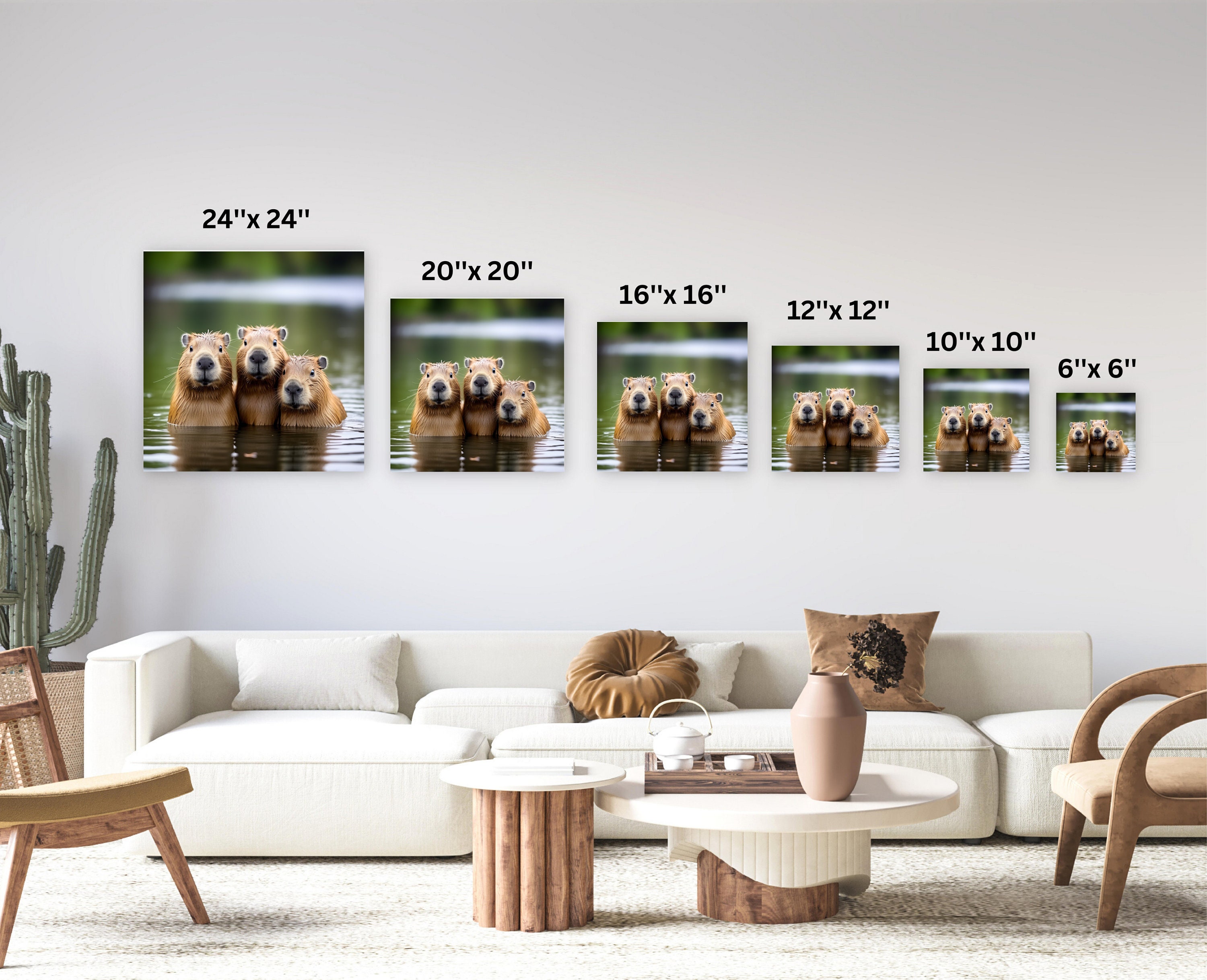 Three Capybaras in Pond Canvas Wall Art, Capybara Print Art, Gifts for ...