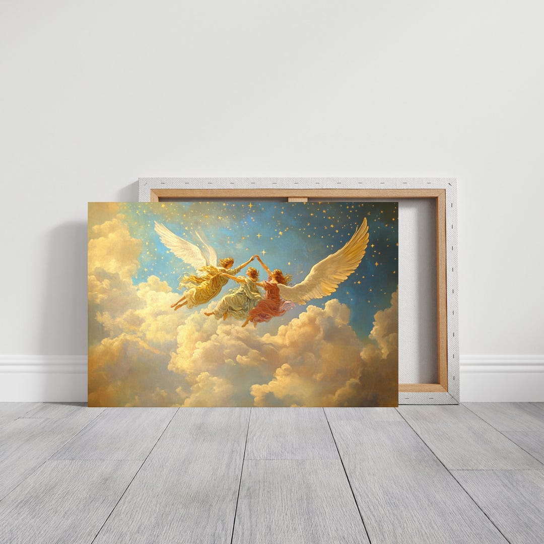 Vintage Angles in Heaven Canvas Wall Print, Religious Decor ...