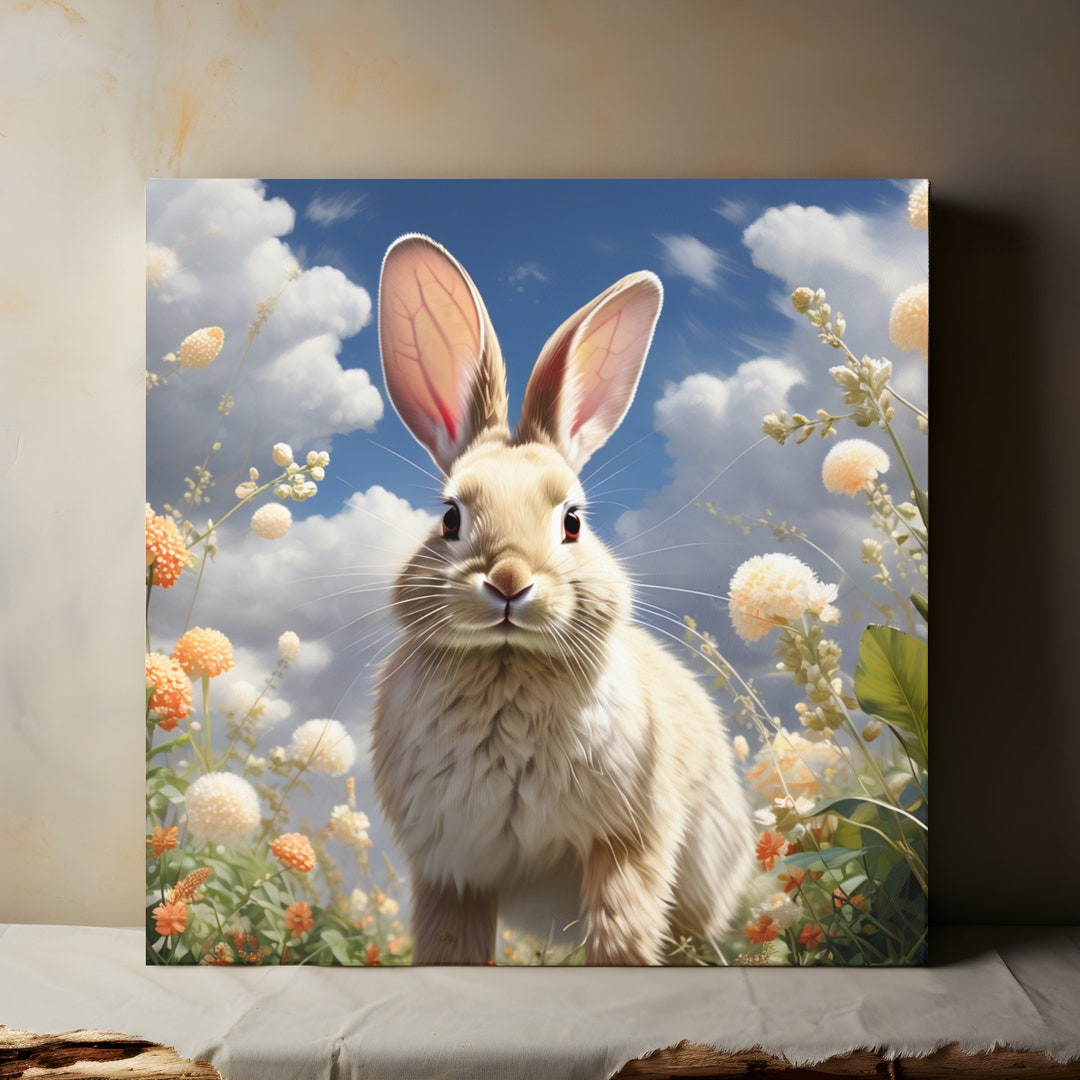 Rabbit in Field Canvas Wall Art, Rabbit Print Art, Wildlife Wall Art ...