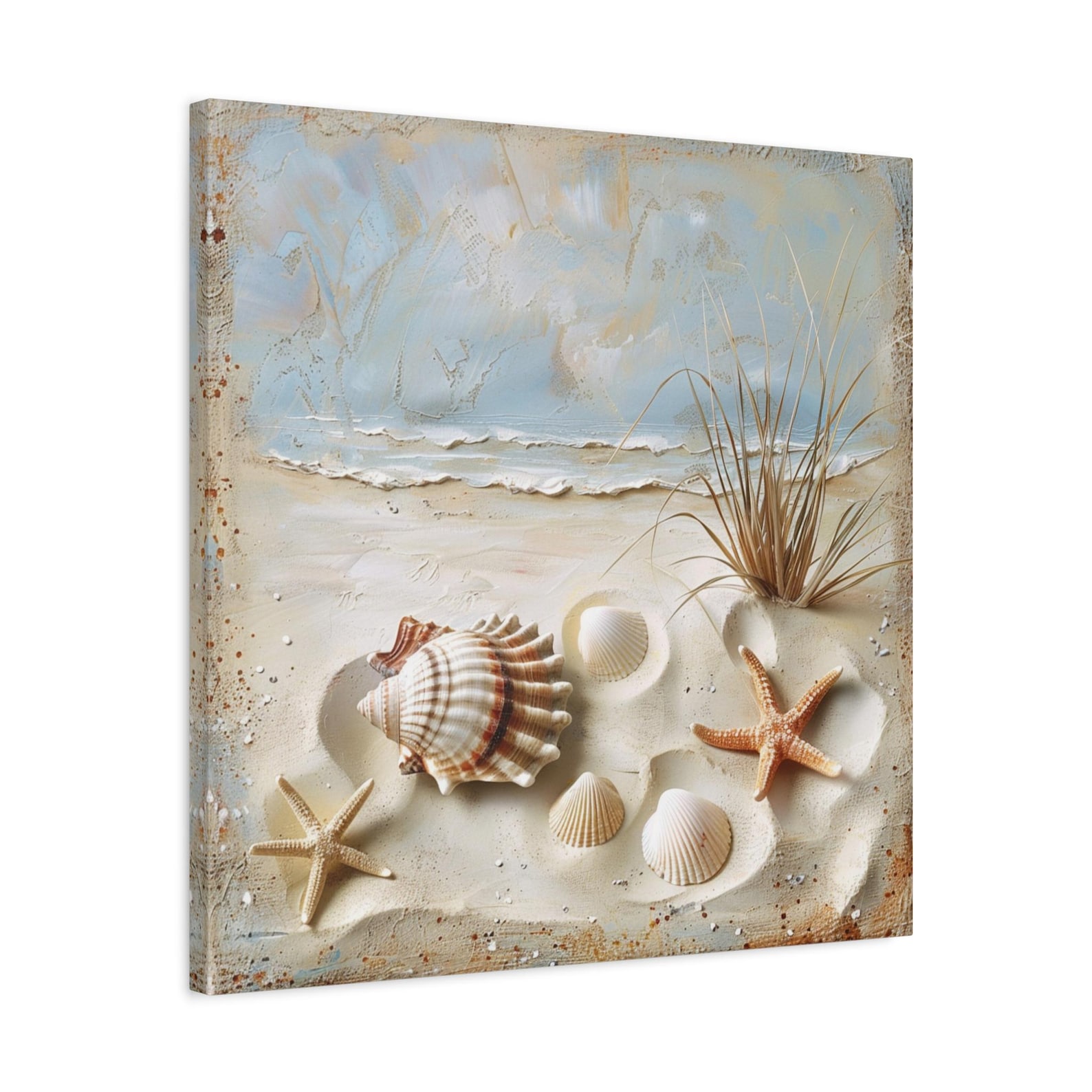 Sea Shells on Beach Canvas Wall Art, Ocean Beach, Vintage Seascape ...