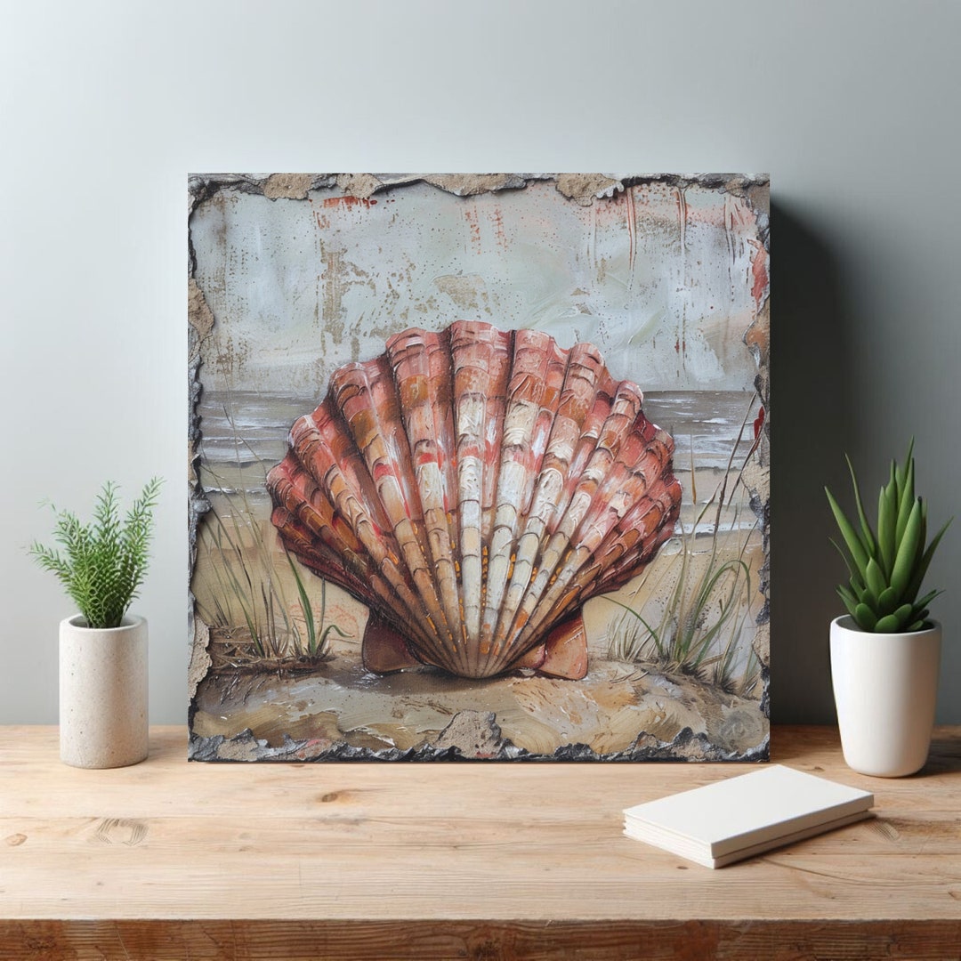 Scallop Shell Canvas Wall Print, Ocean Beach Prints, Costal Decor ...