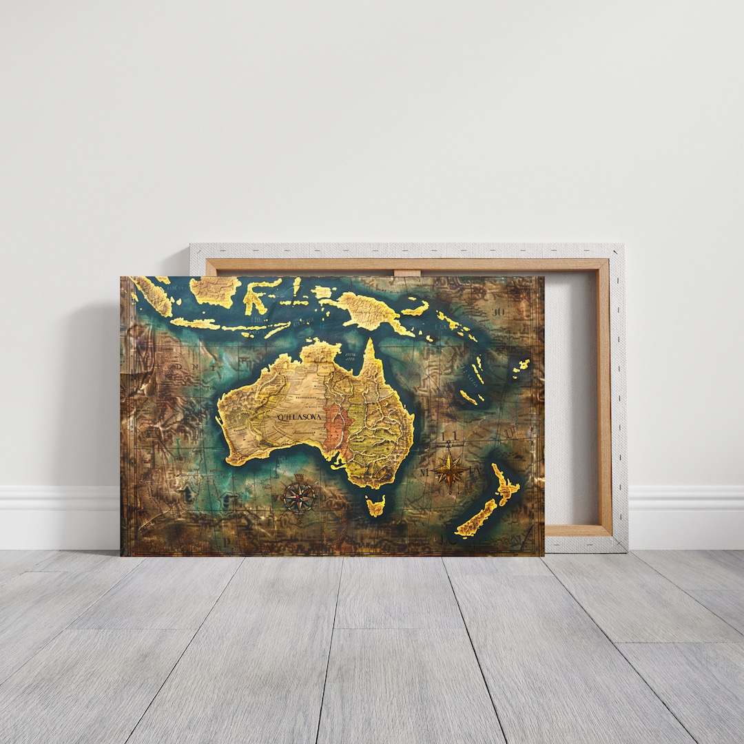 Vintage Australia Map Canvas Wall Print, Map Prints, Room Wall Art ...