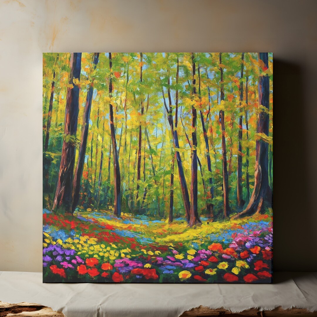 Colorful Forest Canvas Wall Art, Forest Home Decor, Painting Wall Art ...