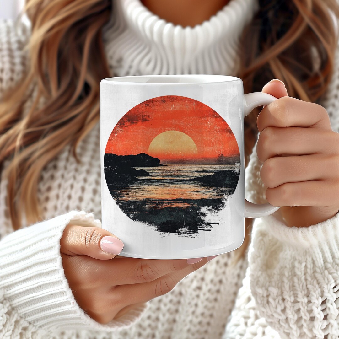 Vintage Sunset Mug, Sunset Art, Farmhouse, Nature Landscape, Tea Cup ...
