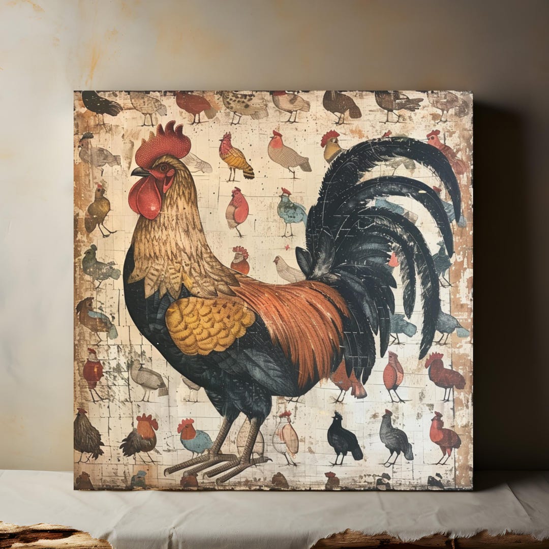 Vintage Roster Canvas Wall Print, Farmhouse Decor, Wildlife, Country ...