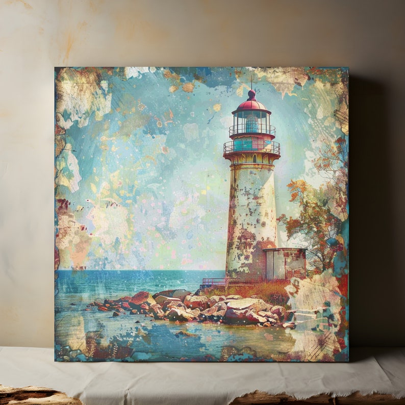 Vintage Lighthouse Canvas Wall Art, Ocean Seascape, Nautical Decor ...