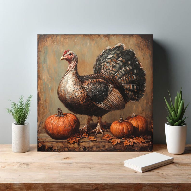 Vintage Thanksgiving Turkey Canvas Print, Autumn Wall Decorations ...