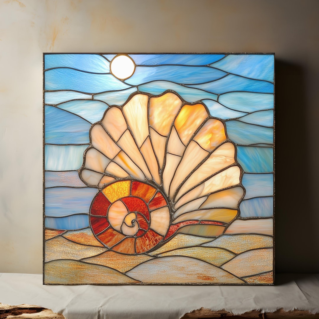 Stained Glass Shell Portrait Canvas Wall Art, Ocean Beach Prints ...