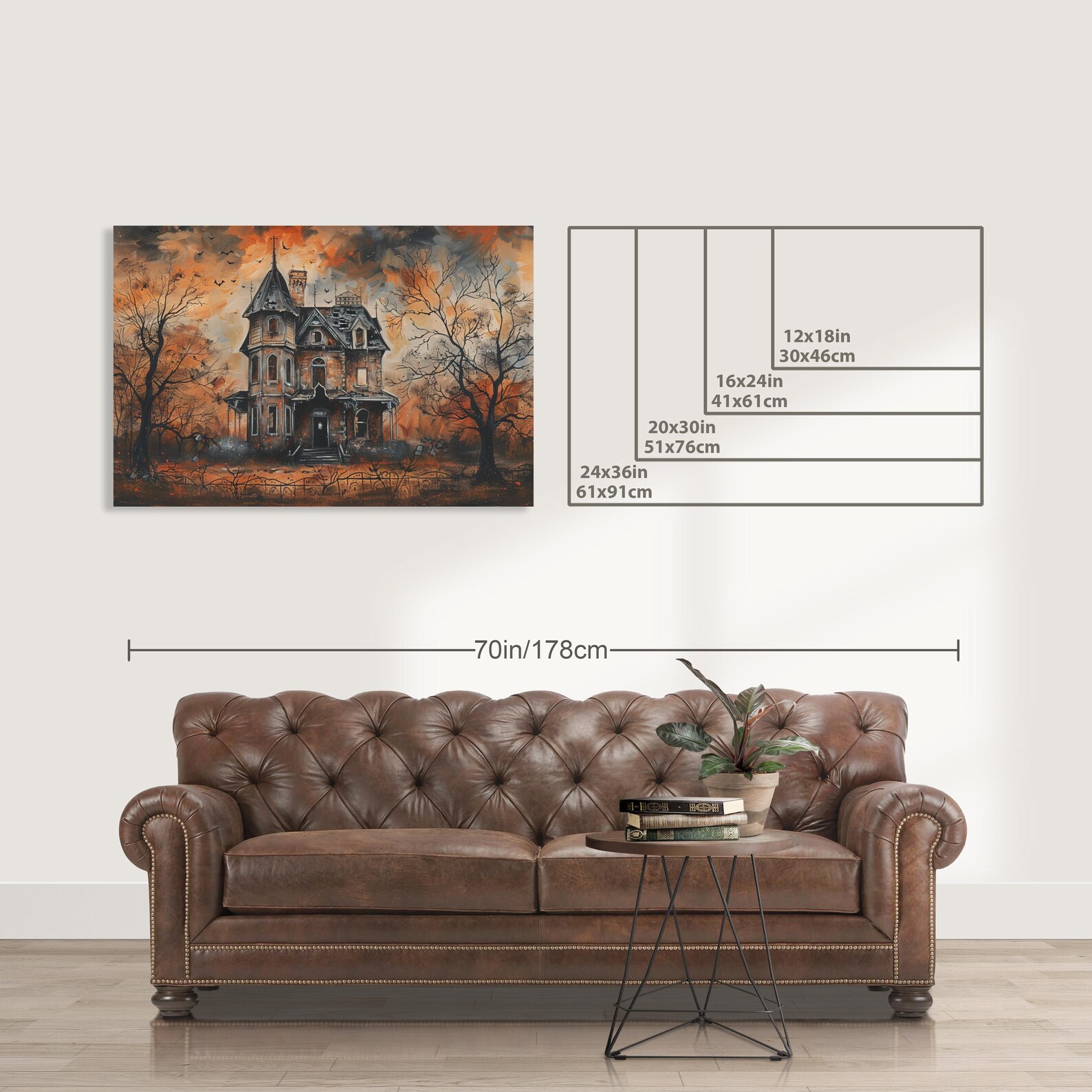 Vintage Haunted House Canvas Wall Print, Halloween Print, Spooky Decor ...
