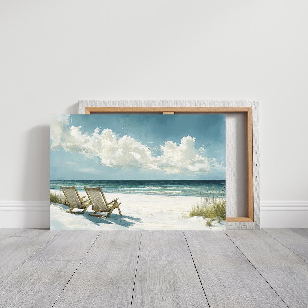 Vintage Beach Chairs Canvas Wall Print, Ocean Seascape, Nautical Decor ...
