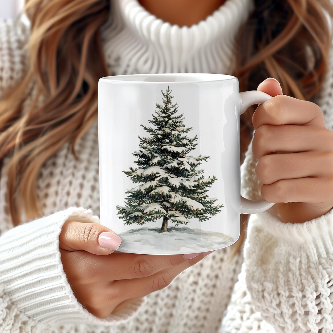 Vintage Christmas Tree Mug, Christmas Mug, Holiday Decor, Winter Art ...