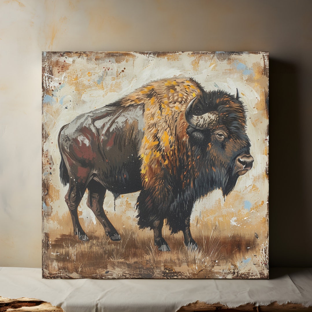 Vintage Buffalo Canvas Wall Art, Farmhouse Decor, Wildlife, Country ...