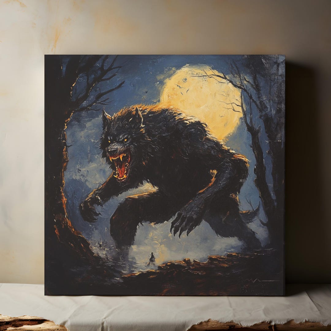 Rustic Werewolf Canvas Wall Print, Halloween Print, Spooky Decor, Fall ...