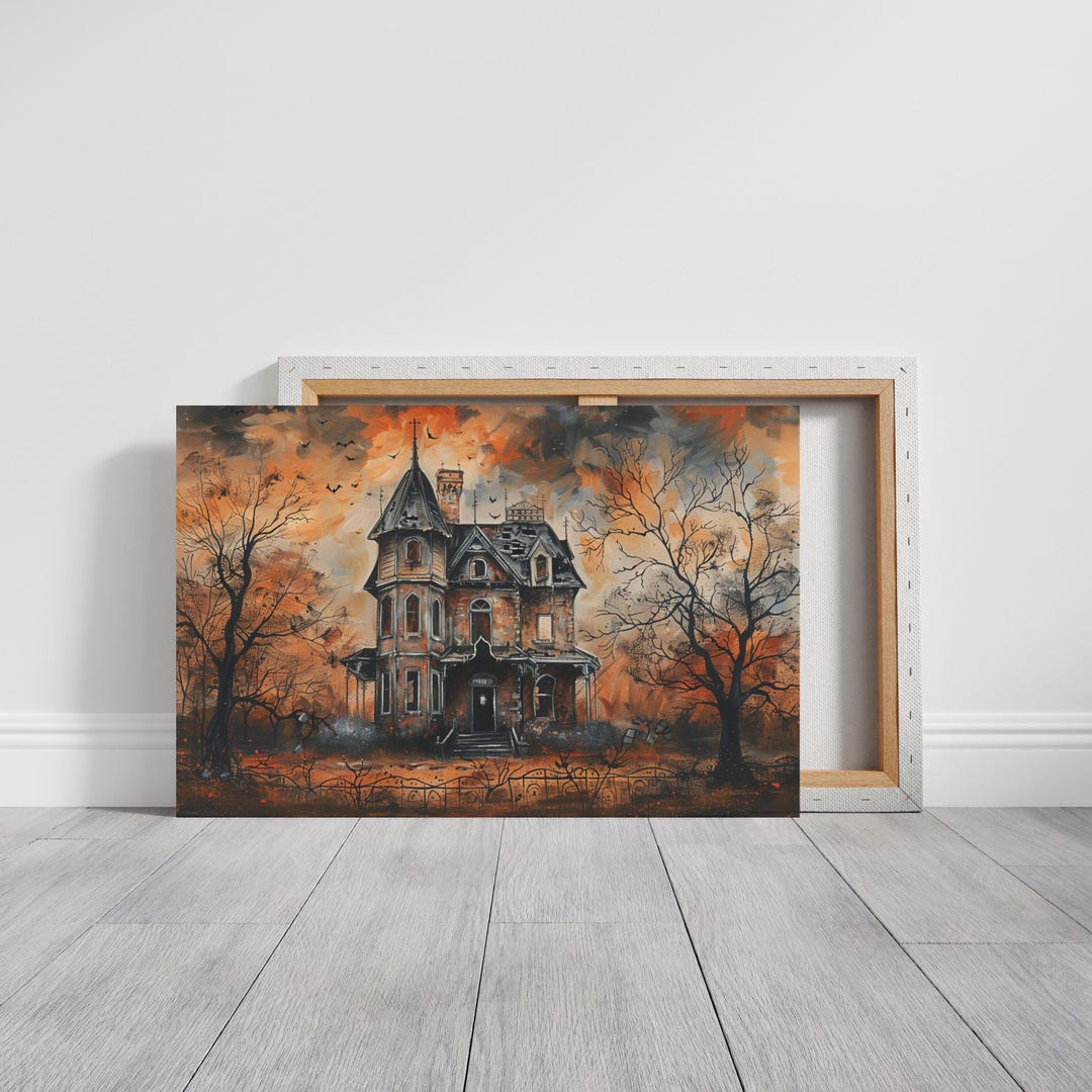 Vintage Haunted House Canvas Wall Print, Halloween Print, Spooky Decor ...