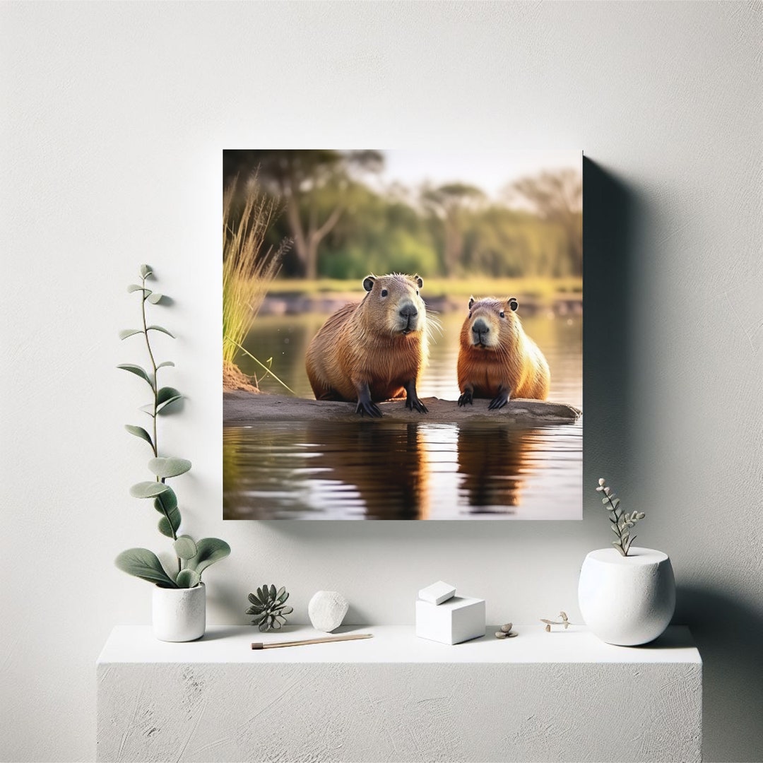 Capybaras in River Canvas Wall Art, Capybara Print Art, Gifts for the ...