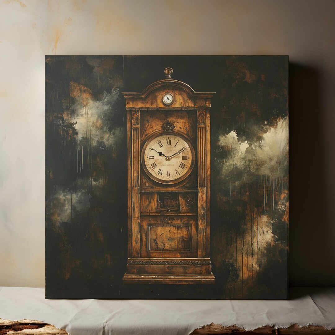 Rustic Grandfather Clock Canvas Wall Art, Living Room Art, Home ...