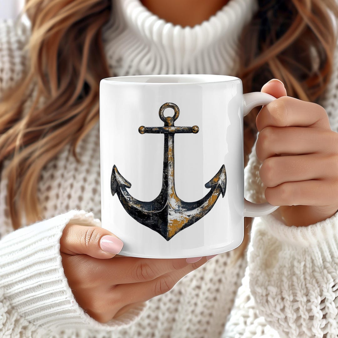 Vintage Anchor Mug, Nautical Mug, Ocean Beach Mug, Nature Landscape ...