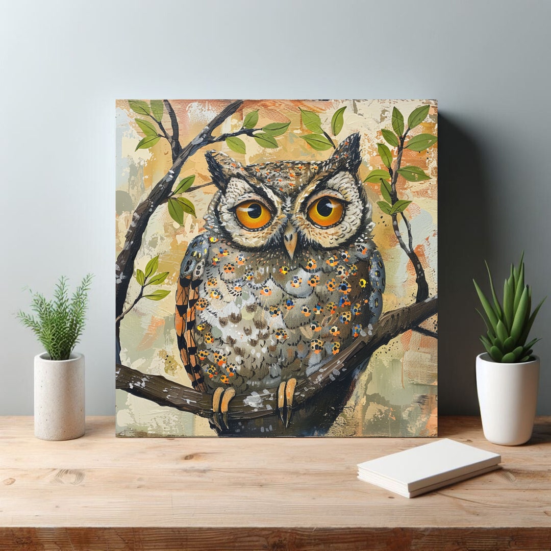 Owl Oil Painting Style Canvas Wall Art, Nature Decor, Farmhouse Prints ...