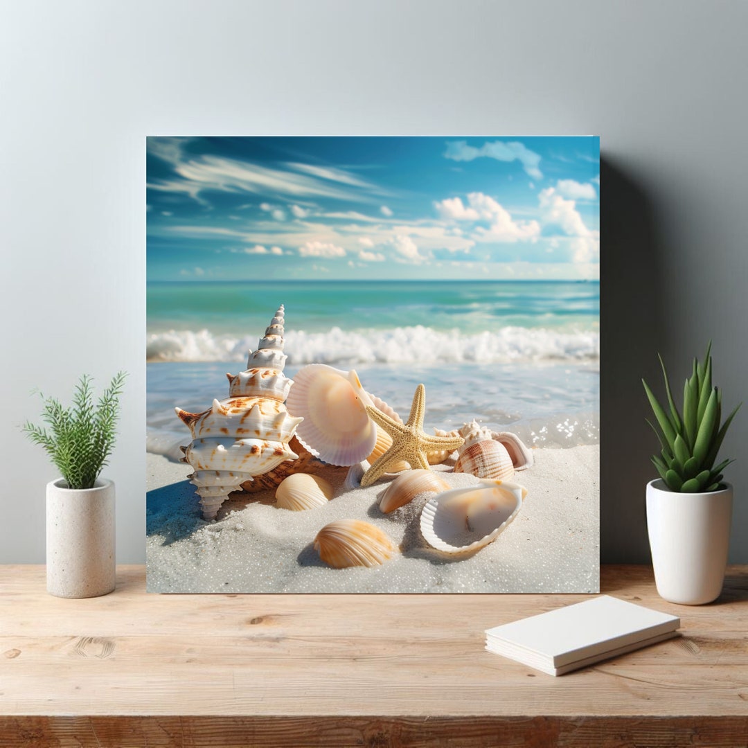 Seashells and Beach Canvas Wall Art, Ocean Beach Prints, Costal Decor ...