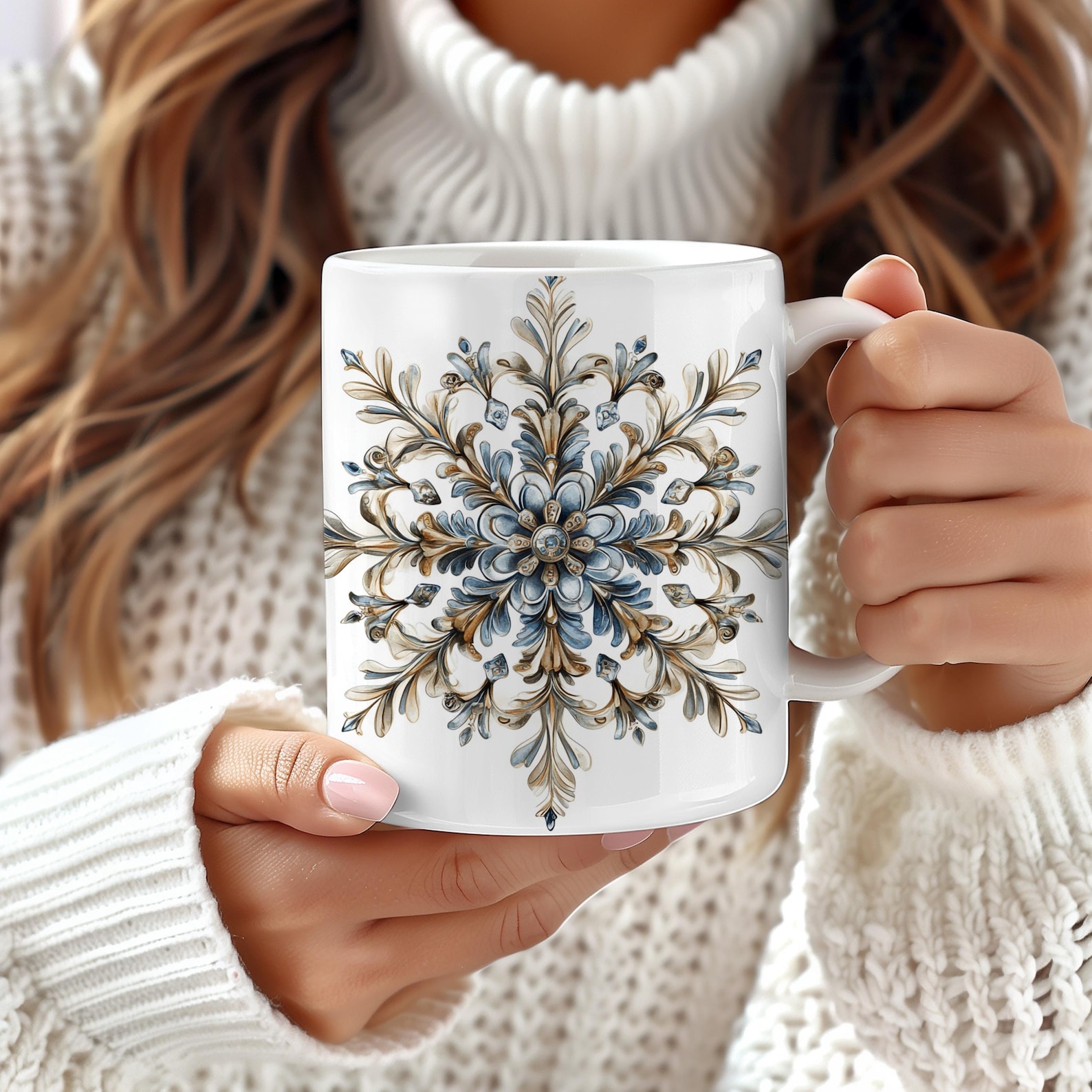 Vintage Snowflake Mug, Christmas Mug, Holiday Decor, Winter Art ...