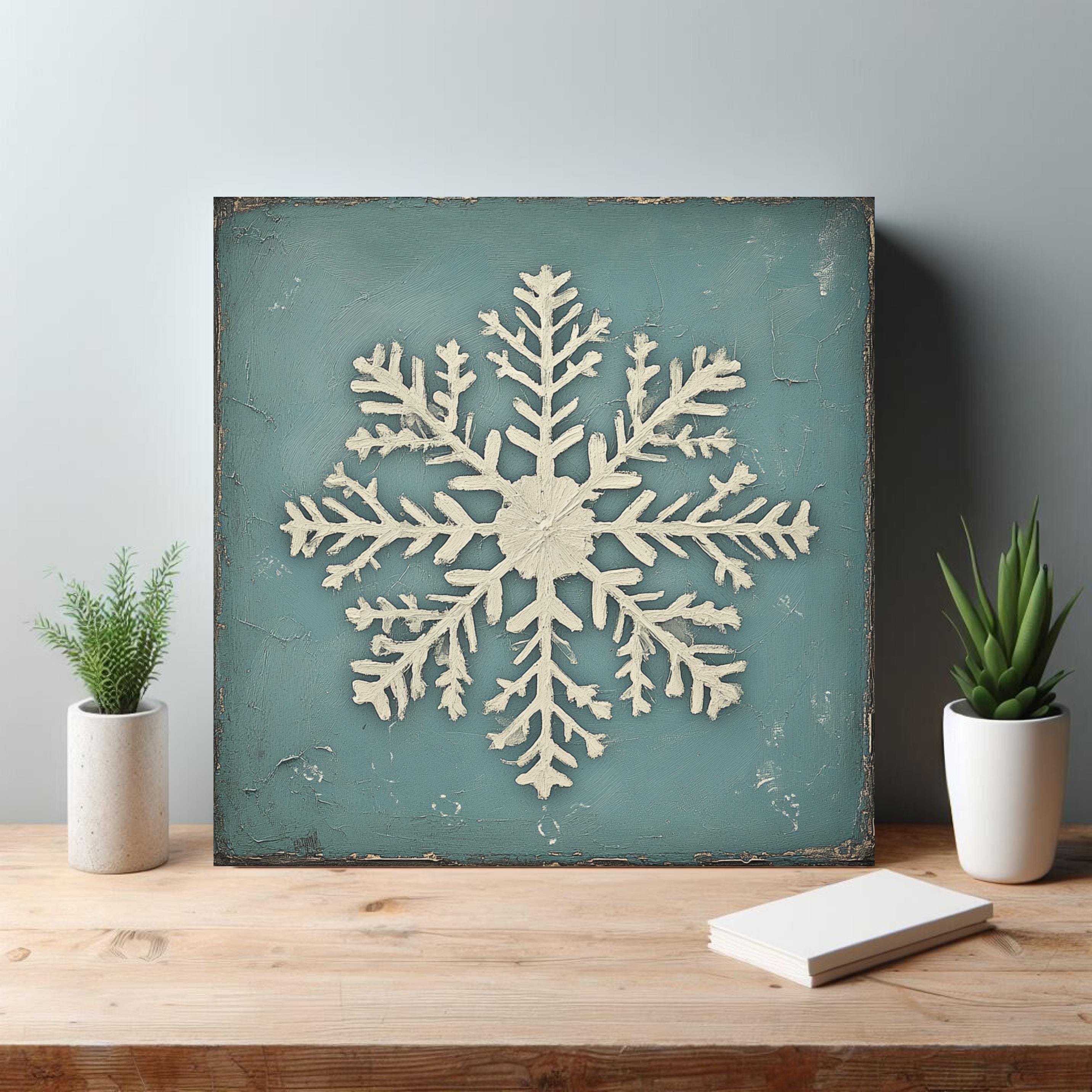 Vintage Snowflake Canvas Wall Art, Christmas Wall Decor, Xmas, Vibrant ...