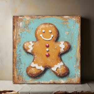 Vintage Gingerbread Man Canvas Wall Art, Christmas Wall Decor, Xmas ...