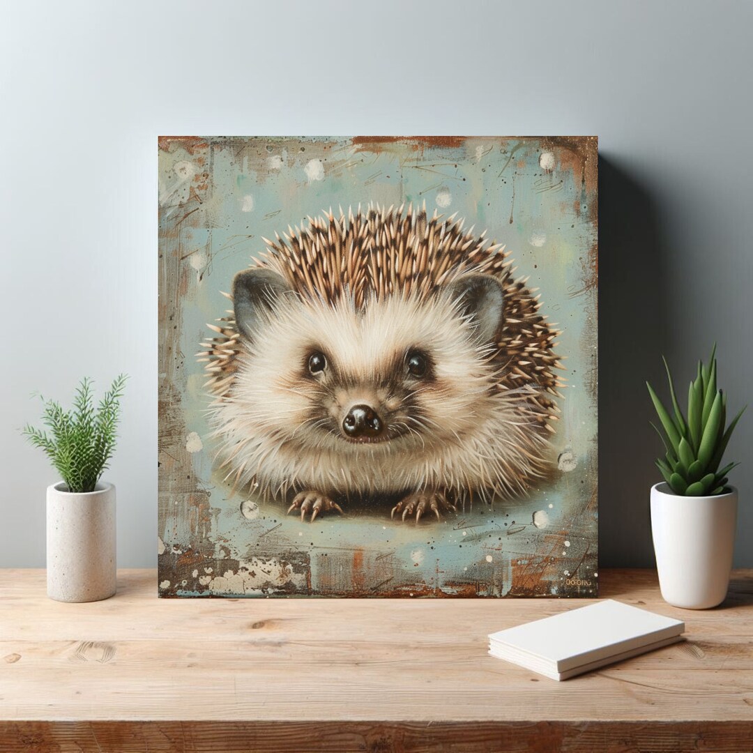Vintage Print of Hedgehog Canvas Wall Art, Hedgehog Prints, Pet ...