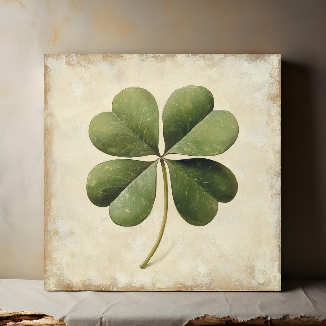 Vintage Four Leaf Clover Canvas Wall Art, St. Patty's Decor, Clover Art ...