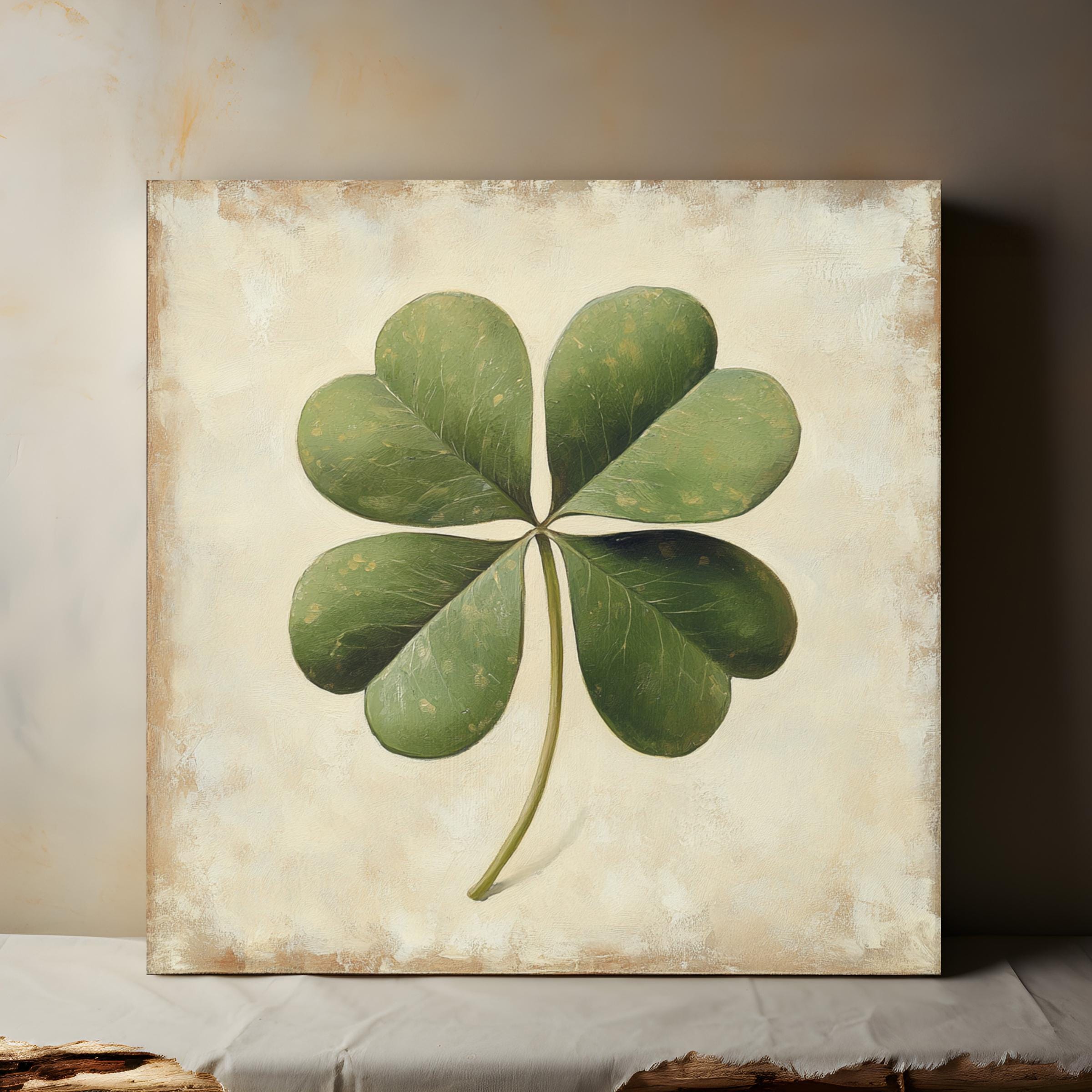 Vintage Four Leaf Clover Canvas Wall Art, St. Patty's Decor, Clover Art ...