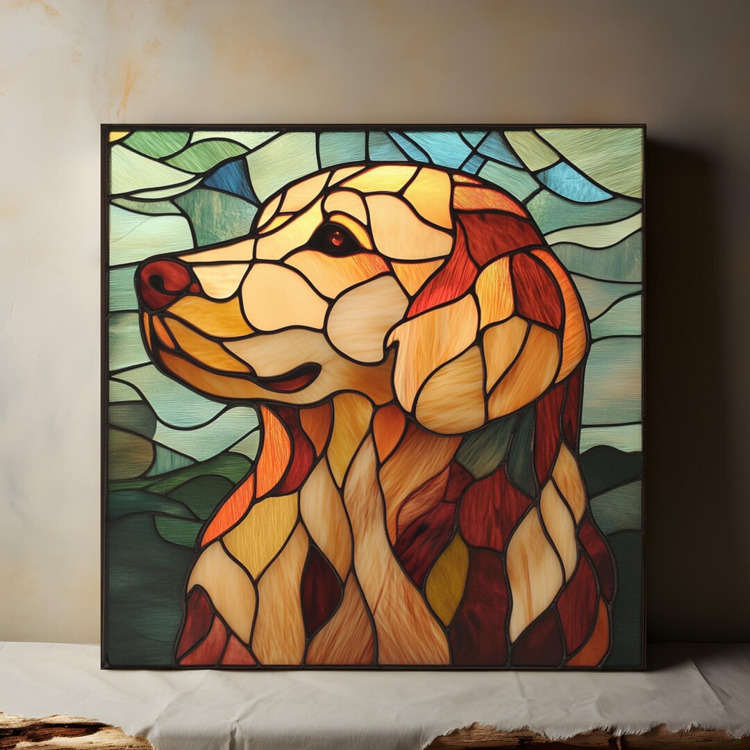 Stained Glass Golden Retriever Canvas Wall Art, Pet Portrait, Dog Art ...