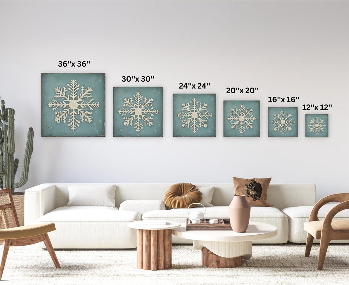 Vintage Snowflake Canvas Wall Art, Christmas Wall Decor, Xmas, Vibrant ...