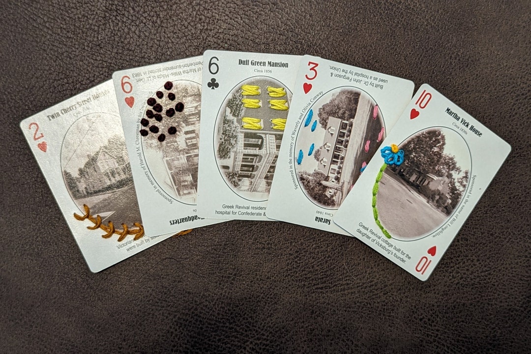 Set of 5 Embroidered Playing Cards Ephemera - Etsy