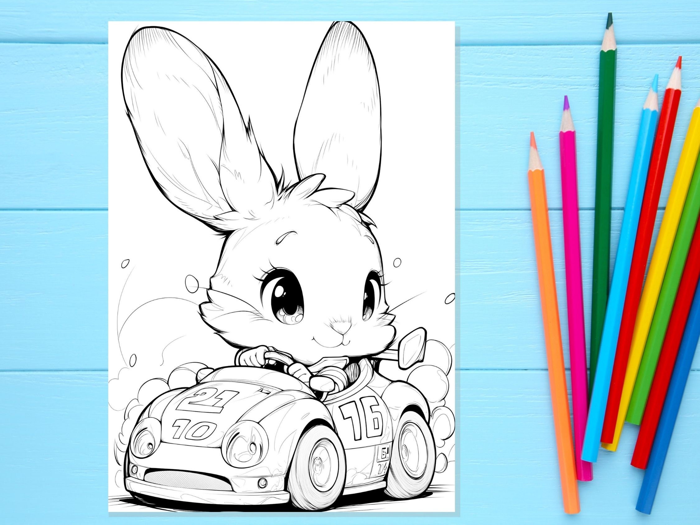Cute Bunny Coloring Pages for Kids, 31 Page Digital Coloring Book ...