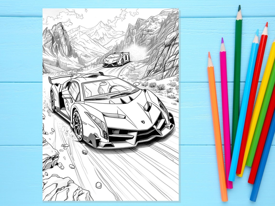 Supercars Coloring Book: 31 Printable Pages, Lamborghini, Ferrari ...